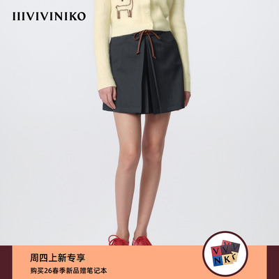 IIIVIVINIKO2026春新款干练气质系带A字叠片短裙女M610716106A
