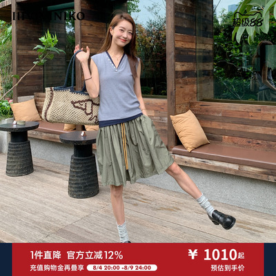 IIIVIVINIKO2026夏季新款撞色抽绳A字短裤女M620801059E