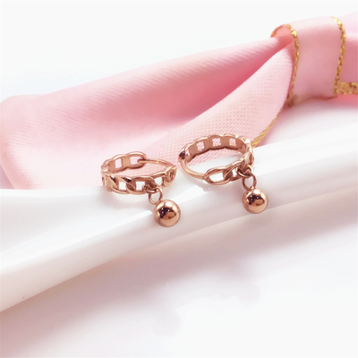14K玫瑰金链条坠球耳骨扣
