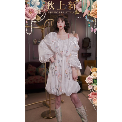 0814直播146洛可可早秋珍藏[ 绮梦白玫瑰 ]鎏金刺绣仙系公主裙