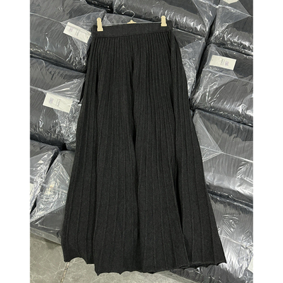 黑色中长款百褶半身裙女早春新款