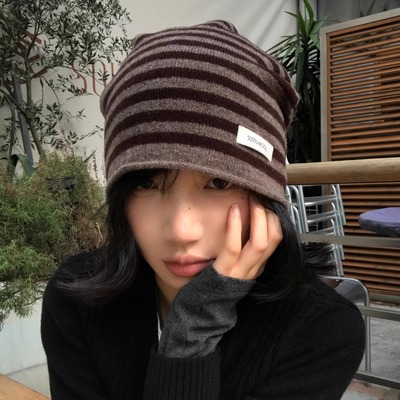 【日系复古】简约条纹羊毛堆堆帽