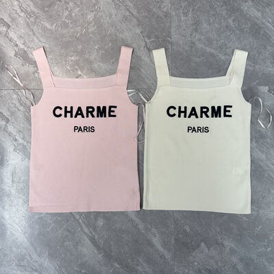 2.22 5家 春夏百搭针织字母刺绣吊带背心女修身方领无袖针织上衣