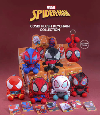 正版HotToys蜘蛛侠COSBI毛绒挂件盲盒毒液漫威公仔学生男生礼物
