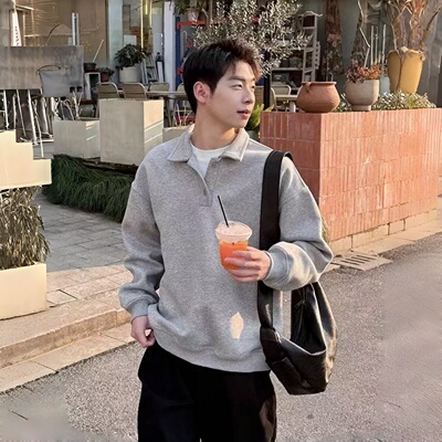 少年感Polo翻领宽松卫衣男秋季