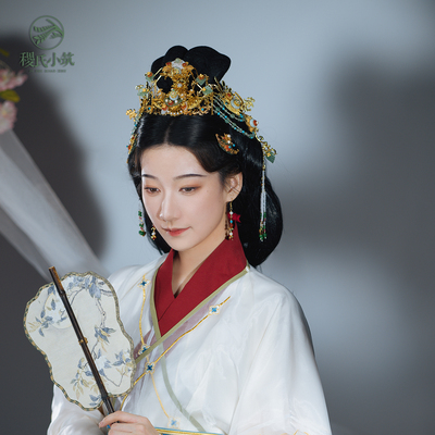 稷氏小筑 玉生烟 汉服发古风战国风铜镀金饰视发钗发簪配饰套装