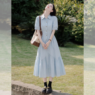 【送运费险】法式蓝色连衣裙