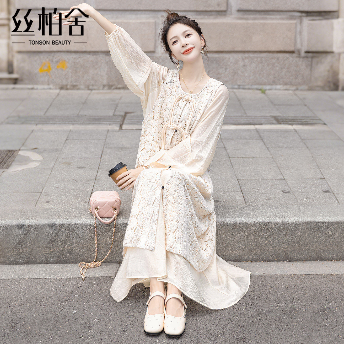 丝柏舍文艺风两件套2026夏装新款女罩衫搭法式镂空连衣裙时尚套装