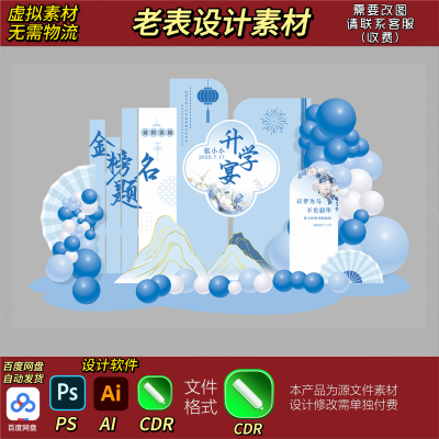 蓝色升学宴美陈装饰场景金榜题名高考毕业氛围布置kt板cdr素材