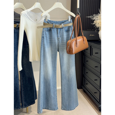 欧货复古高腰不贴腿微喇牛仔裤女春26新款水洗柔软显瘦直筒喇mfe