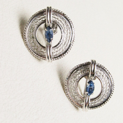 【Sterling 纯银】蕾丝花丝蓝晶复古耳夹~Jessie的维琴察 中古