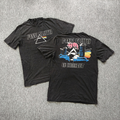 外贸    夏季pink floyd乐队宽松水洗T恤圆领飞猪纯棉短袖男