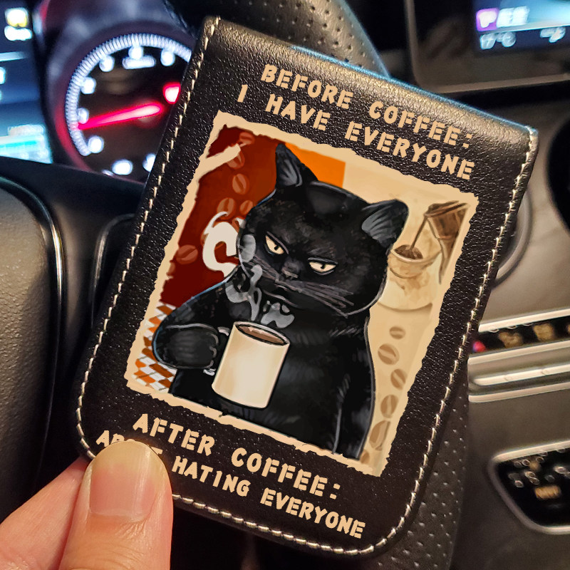 喝咖啡的小黑猫欧美风潮牌个性驾驶证行驶证二合一皮套驾照卡包男