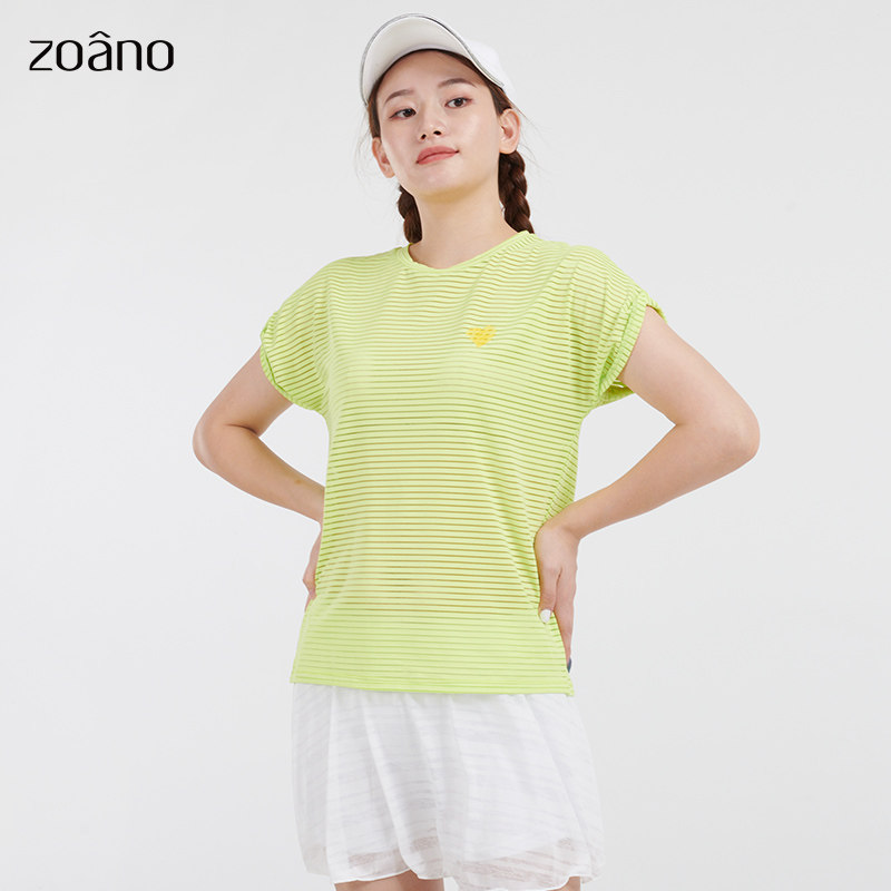 zoano佐纳休闲短袖T恤女圆领时尚条纹舒适轻薄透气速干运动上衣女