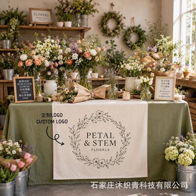 跨境婚礼桌旗定制新人姓名棉麻亚麻桌布Wedding Table Runner