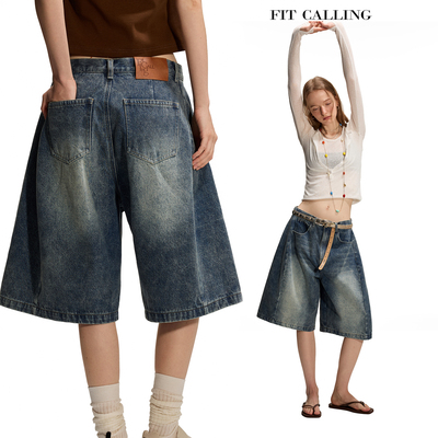 【杨超越同款】fit calling复古时髦纯棉水洗宽松大裤脚牛仔中裤