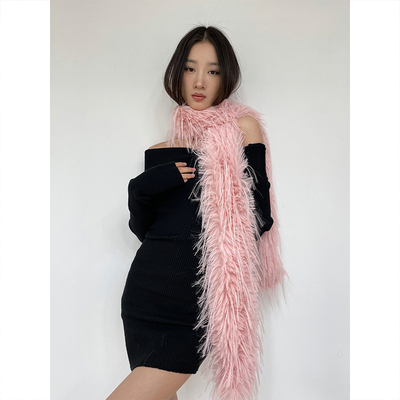 小众辣妹长款毛毛围巾