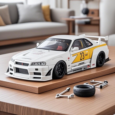 1：18超大号合金日产GTR r34改装版低趴尼桑天际线声光回力超跑车