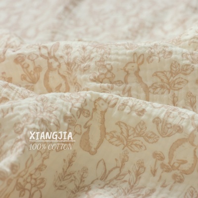 【复古森系兔子】纯棉双层绉纱 母婴级a类围嘴口水巾发圈睡衣浴巾