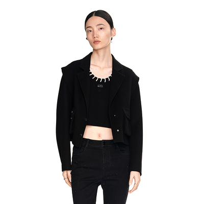 H·GENTEEL荷高新款冬装女撞色毛纱编简约皮标设计感吊带背心