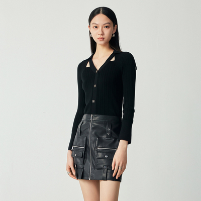 H·GENTEEL荷高女装秋新品V领过肩翻领高级毛衫GUD35650526