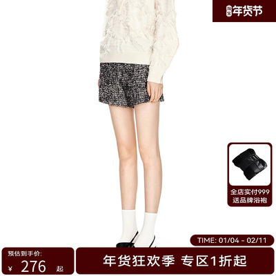 H·GENTEEL荷高年新款冬装女黑白夹花纹金属小方扣短裤