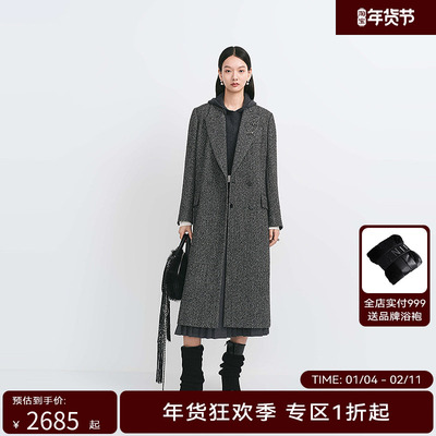 【商场同款】HPLY荷比俪冬季新款女复古钉钻挺括长款西装大衣