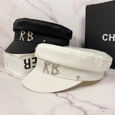 春夏RB帽子白色海军风帽女防晒遮阳绸缎报童帽春秋潮时尚逛街出游