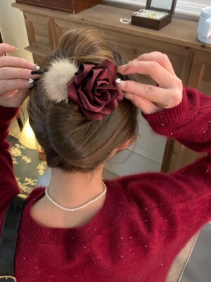 韩国玫瑰水貂毛抓夹高级发夹