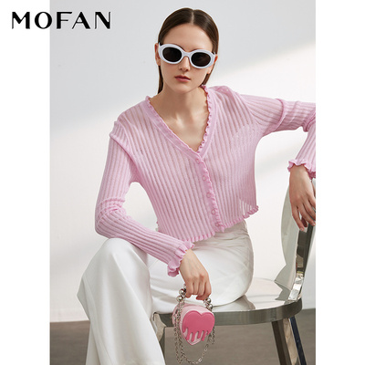 MOFAN摩凡夏新款粉色毛针织衫