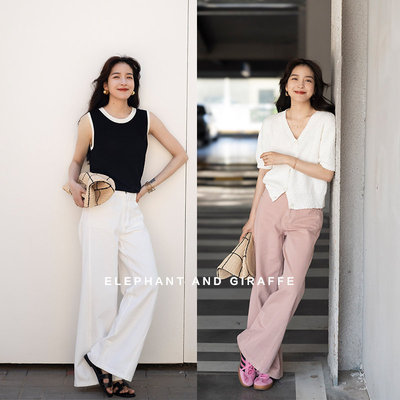 大象和长颈鹿 活性染色长绒棉 修饰腿型显腿长阔腿牛仔裤 405209