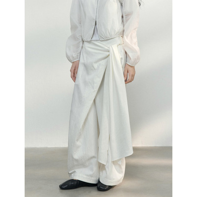 [木南]COLNE春季新款通勤设计感天丝肌理系带抗皱阔腿休闲裤C5024