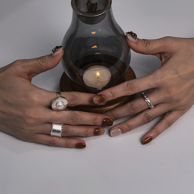 重工ins风通体s925银开口戒叠戴高级感小众设计镂空竹节几何结构