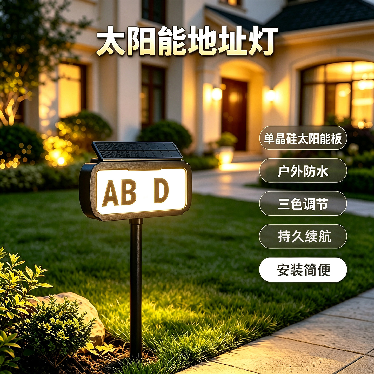 太阳能户外防水门牌灯庭院花园门口标识民宿酒店草坪路标地址壁灯