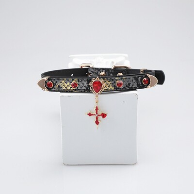 Aura Collar轻奢真皮choker项圈亚文化哥特式十字架钻石项圈情侣