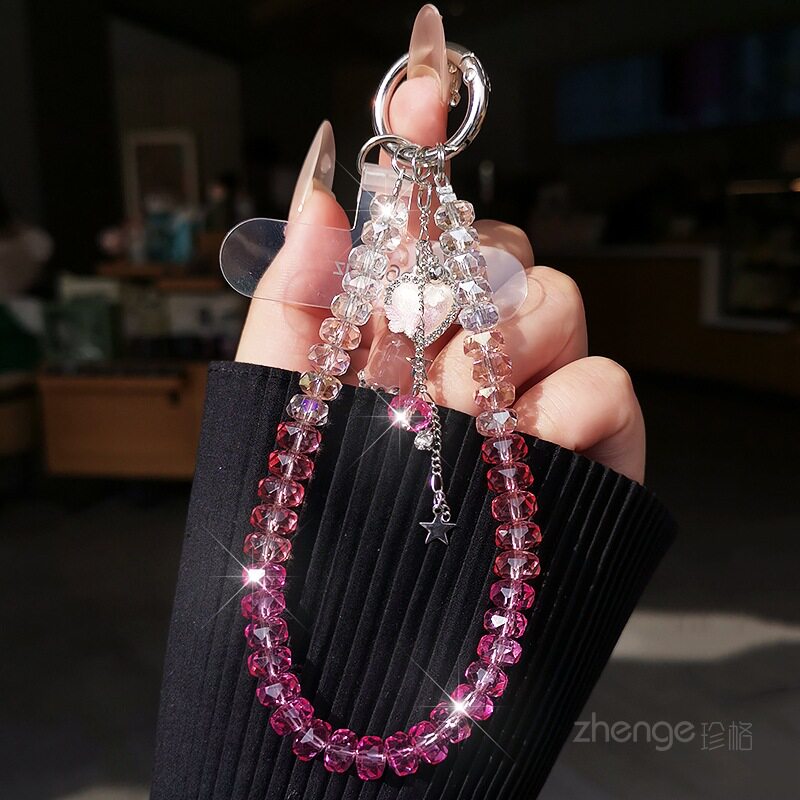 小清新水晶手机链挂件ins时尚女士精致高级感串珠饰品户外旅游出行逛街便携防丢包挂钥匙手提腕带壳手机挂绳