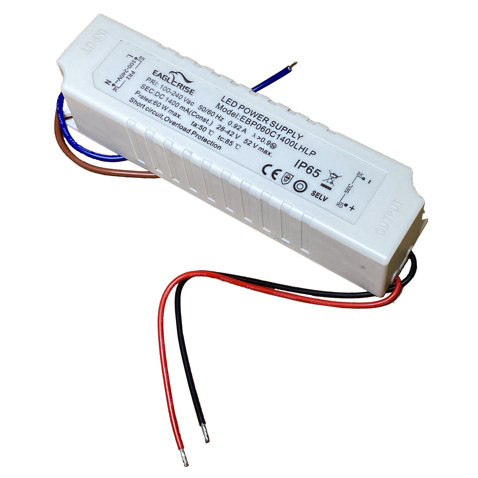 60W防水电源IP65工业灯LED驱动内置变压器1400mA EBP060C1400LHLP