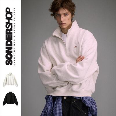 SONDER SHOP美式复古半拉链立领卫衣男女宽松休闲运动套头上衣