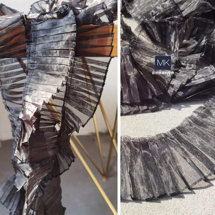 压褶褶皱黑阶梯叠加花边 硬挺服装连衣裙辅料材料 手工diy设计布