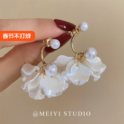 如花在野~超仙法式复古前后戴花瓣精致耳环 高级感小众气质耳饰潮