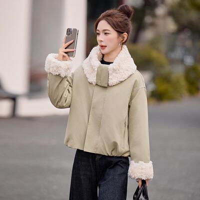 冬新ZMI2522X款韩系设计感羊羔毛大羽翻领短洋气减龄休闲保暖款绒