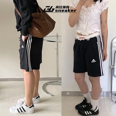 Adidas 韩系INS穿搭美式复古高腰三条纹黑色运动休闲短裤IC9435