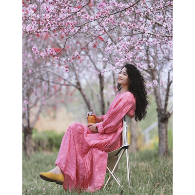 YIMIAN亚麻松弛感宽松鱼尾连衣裙