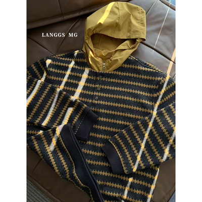LANGGS&鸣谷 Cityboy都市男孩复古提花条纹机能拼接卫衣—26WY349
