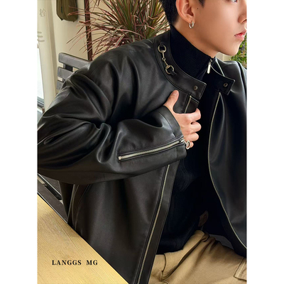LANGGS&鸣谷 暗夜边缘美式重工袖口拉链立领夹克外套—26PY100
