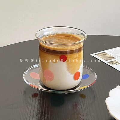 小众耐热玻璃彩色波点咖啡杯碟