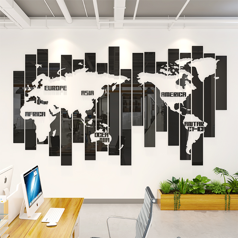 创意世界地图拼图公司办公室文化墙立体墙贴亚克力客厅装饰贴画_虎窝淘