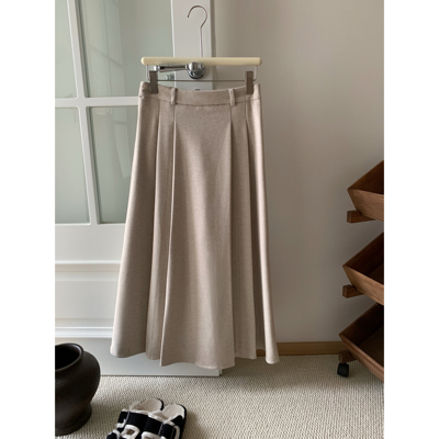 FENG甜甜_半松紧腰毛呢半身裙女秋冬新款显瘦百搭气质中长款a字裙