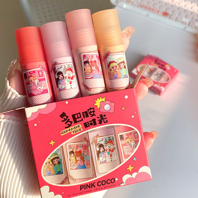 四支装多巴胺可爱插画唇釉低饱和