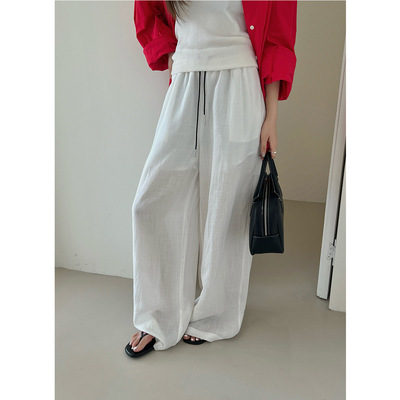 天丝亚麻慵懒直筒阔腿裤